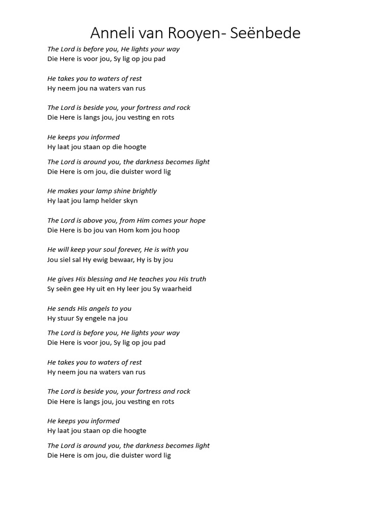Seënbede - Anneli van Rooyen Lyrics | PDF | Religion & Spirituality ...