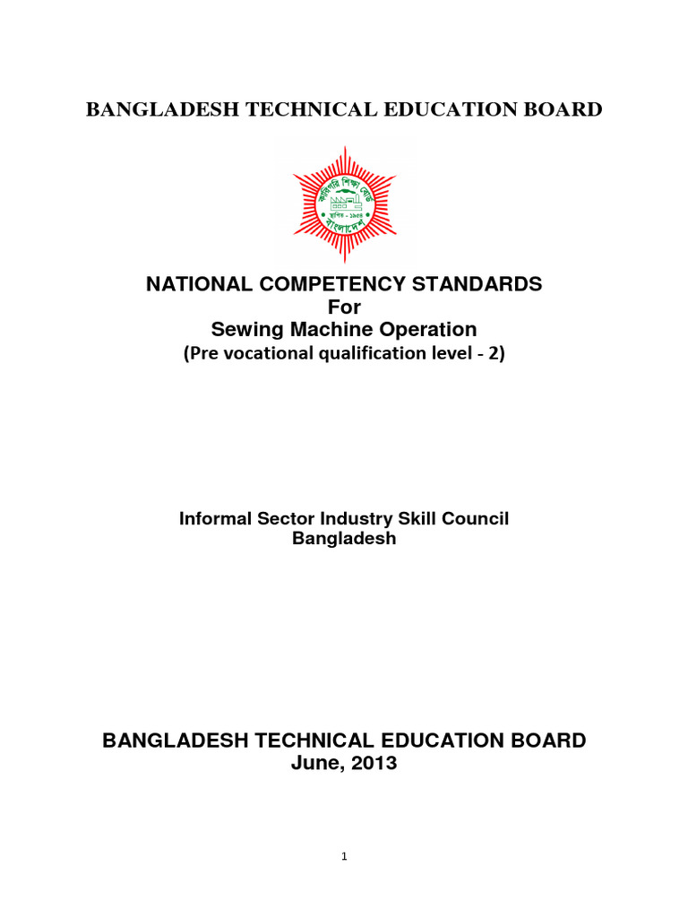 Sewing Machine Operation - Pre Vocational Certificate Level 1 | PDF ...