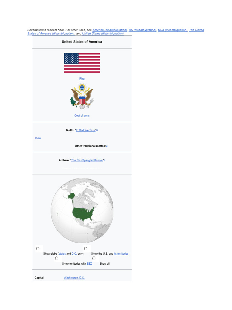 United States of America: Several Terms Redirect Here. For Other Uses ...