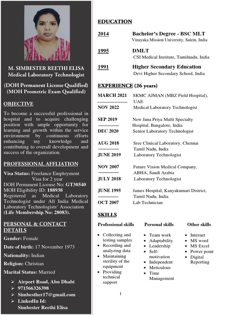 Updated CV - Mrs. Simbesther Reethi Elisa 27.07.2023 | PDF | Medical ...