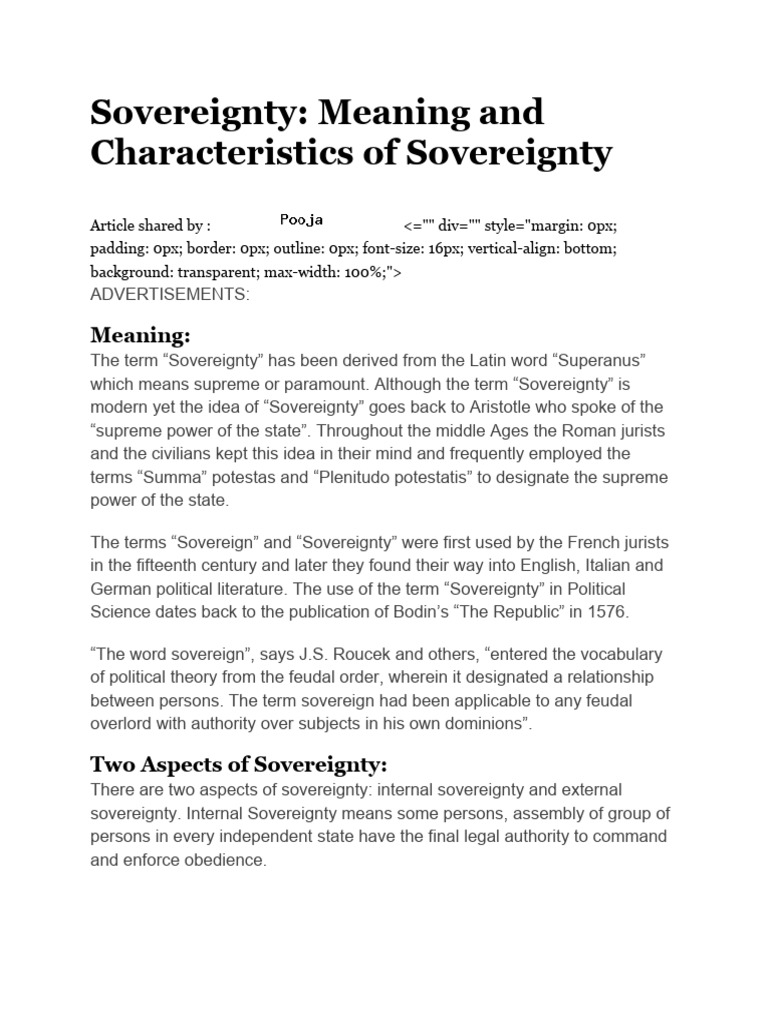 Characteristics of Sovereignty | PDF | Sovereignty | Sovereign State
