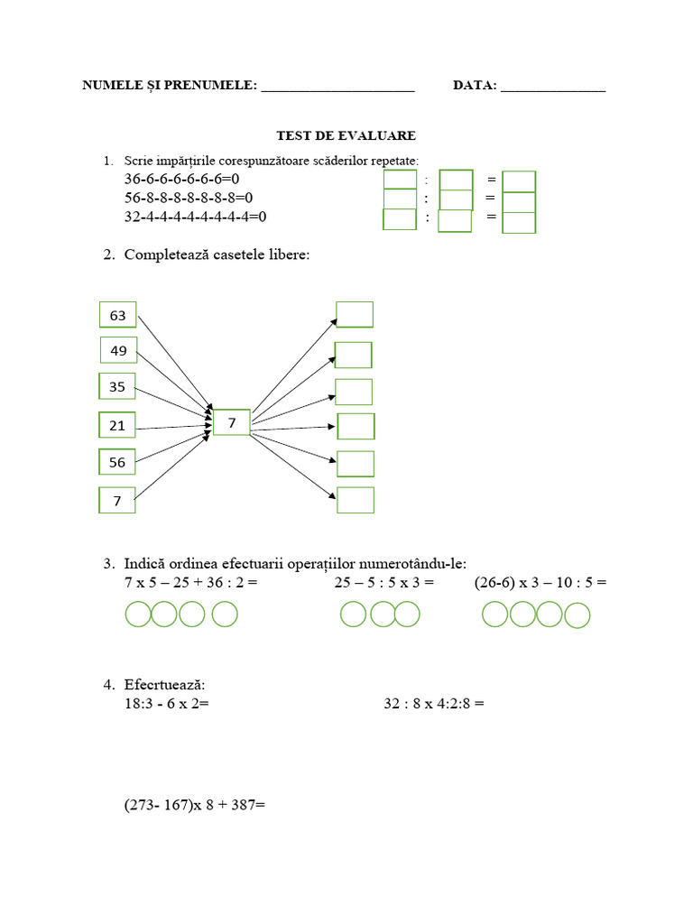 evaluare mate impartire | PDF