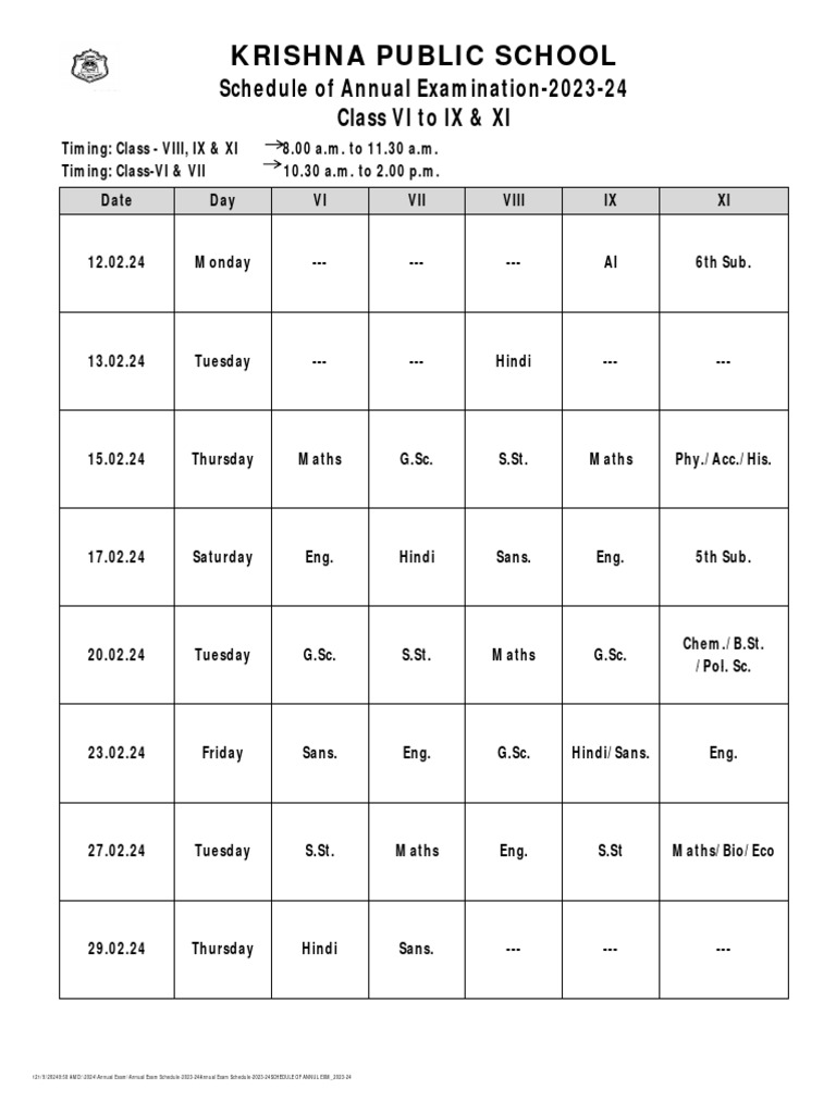Annual Exam Schedule 2023 24 | PDF