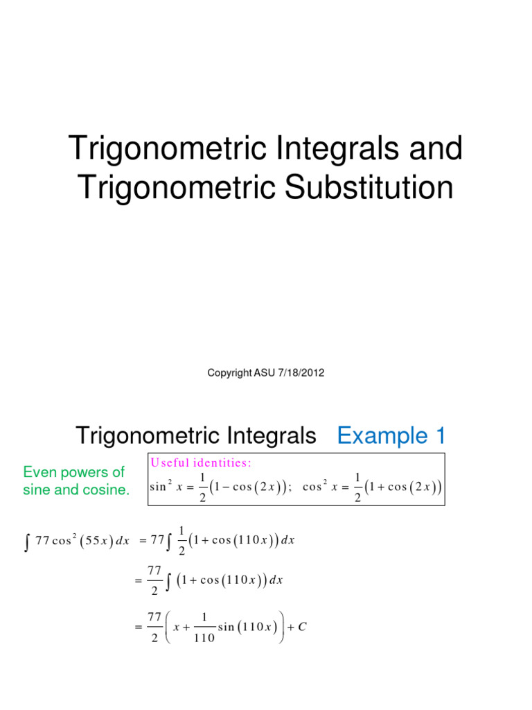 6 - 2 V86trigonometric Integrals and Trigonometric Substitution | PDF ...
