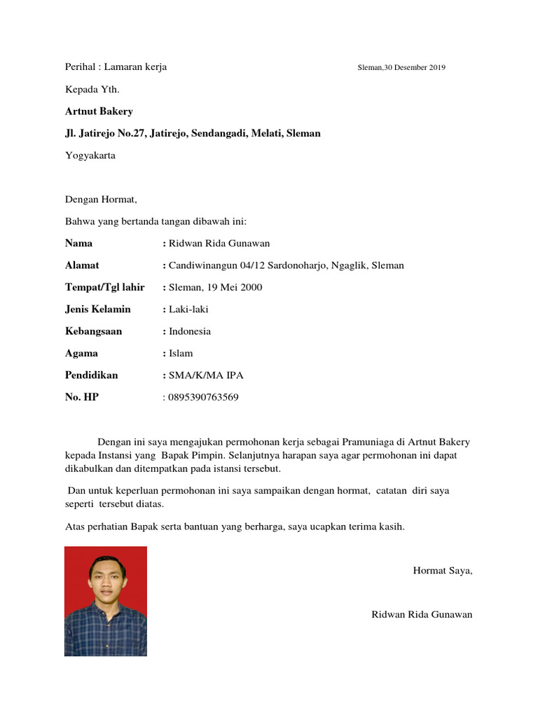 Surat Lamaran Dan CV - Ridwan Rida Gunawan | PDF