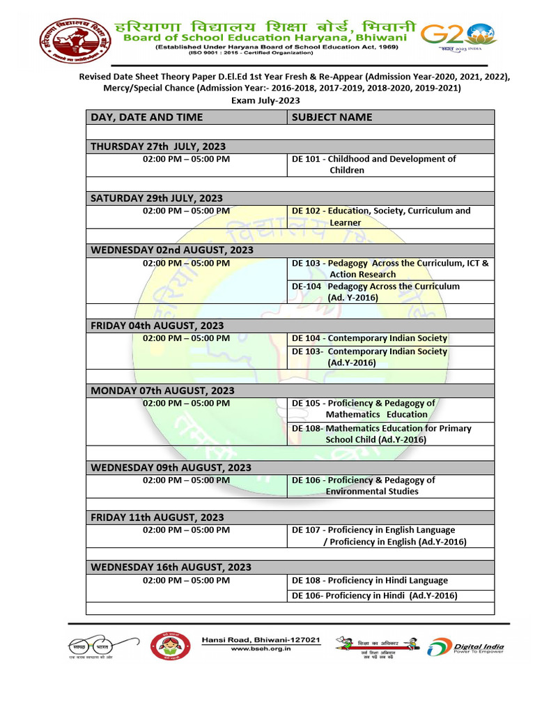 Revised Date Sheet d.el.Ed | PDF | Pedagogy | Learning