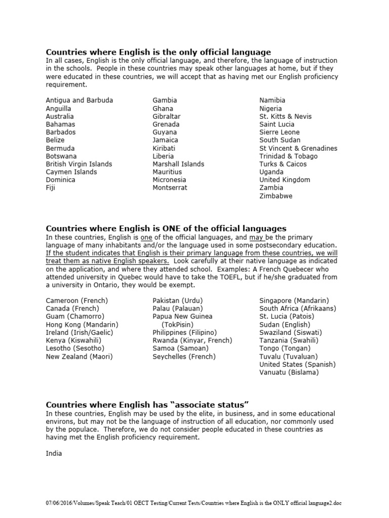 Countries Where English Is The ONLY Official Language2 | Download Free ...