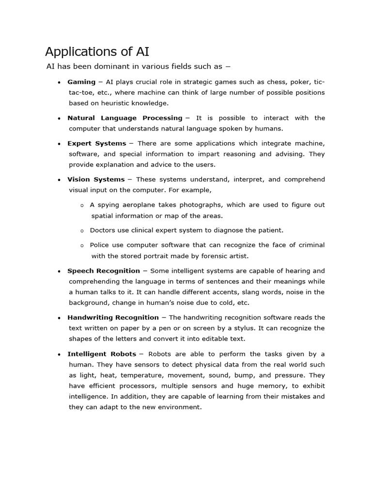 AI Introduction - Adv, Dis, Applications, Techniques | PDF | Artificial Intelligence ...