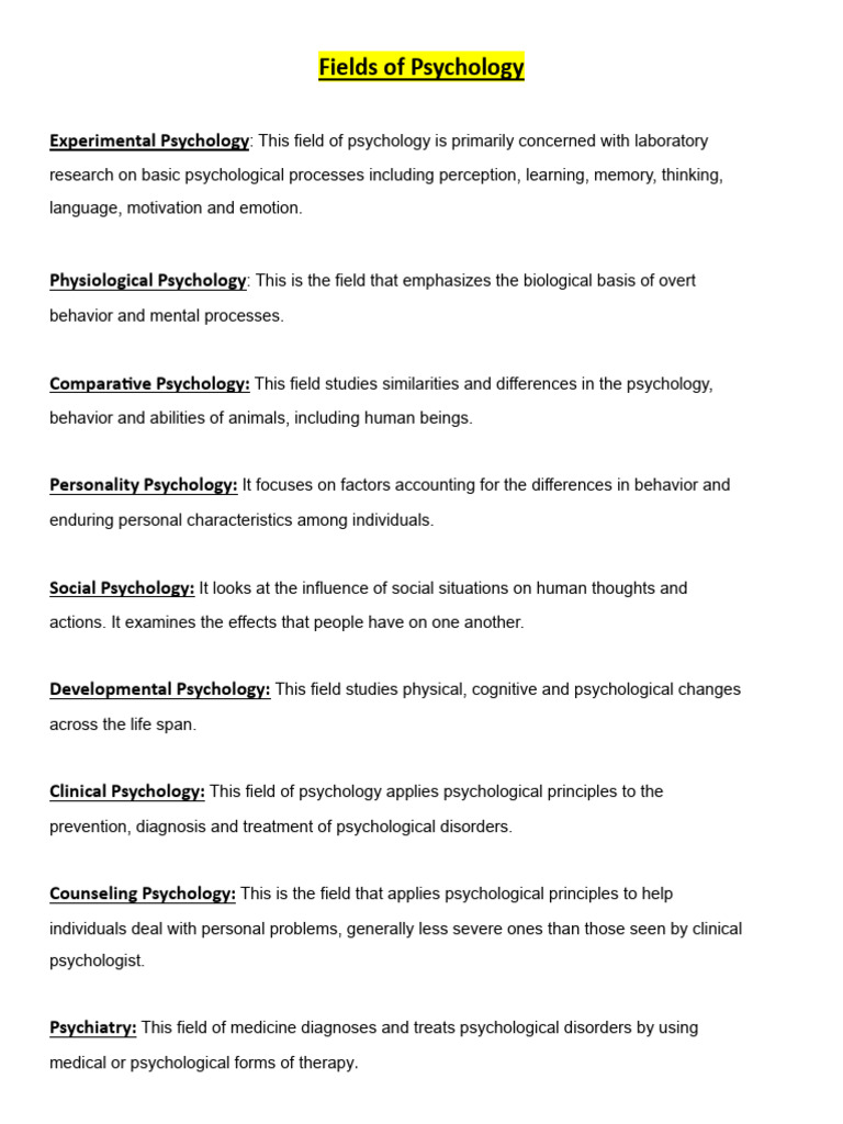 Fields of Psychology | PDF | Psychology | Human Factors And Ergonomics