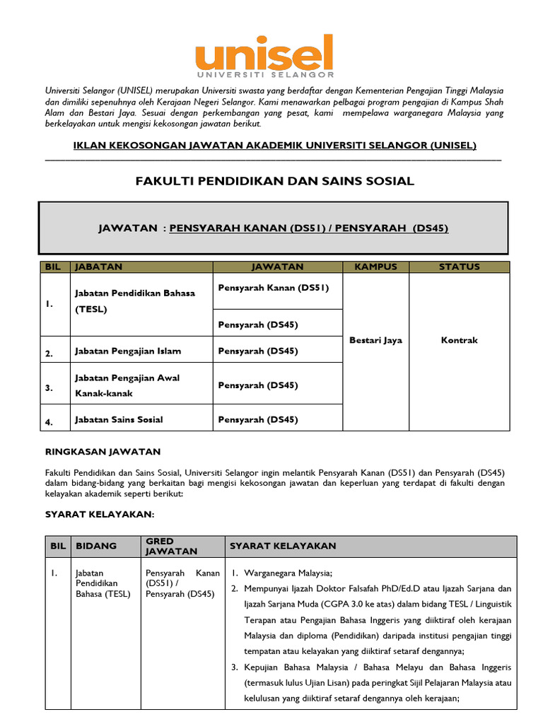 Iklan Akademik Pensyarah Fakulti Pendidikan Dan Sains Sosial | PDF
