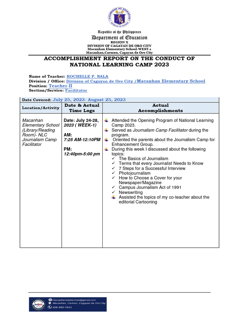Accomplishment Report-NLC-2023 | Download Free PDF | Written Communication | Human Communication
