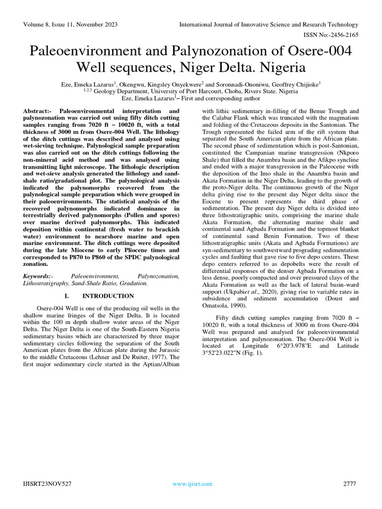 Paleoenvironment and Palynozonation of Osere-004 Well sequences, Niger ...