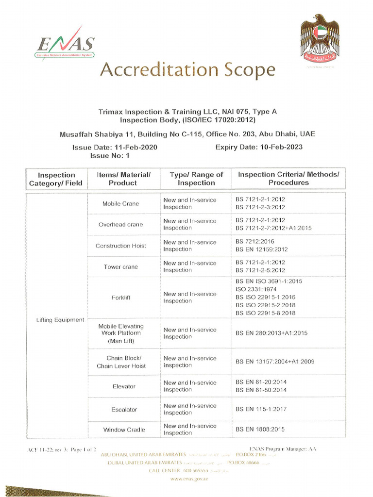 ENAS Accreditation Scope - TRIMAX | PDF