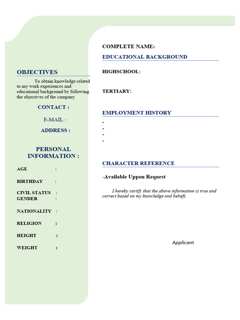 Fill Up Resume | PDF