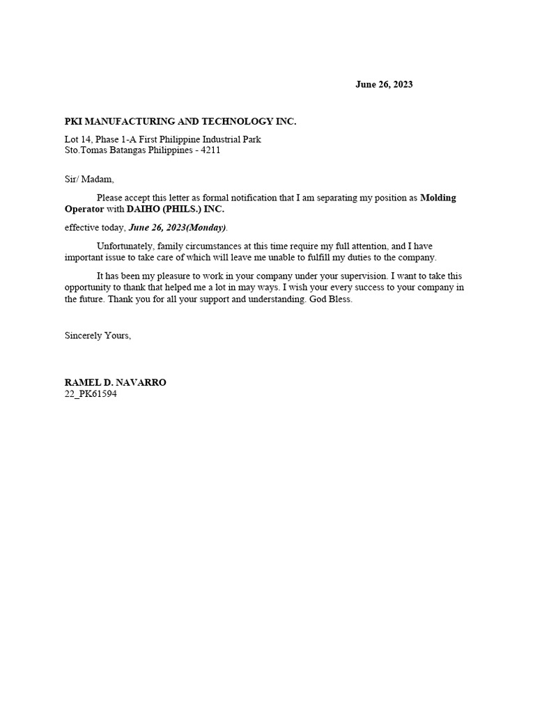 Sample Resignation | PDF | Business