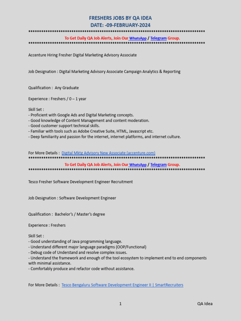 Freshers Jobs 09 Feb 2024 | PDF | Computer Programming | Software