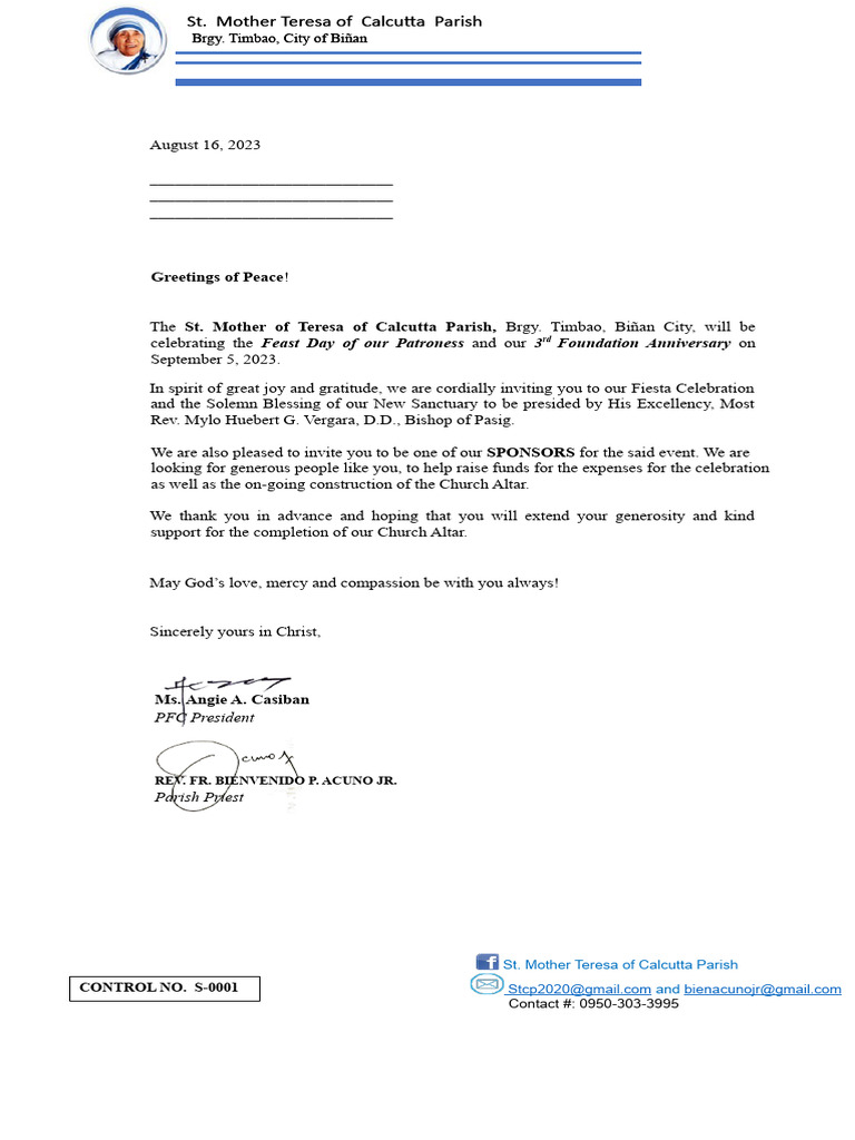 Fiesta Solicitation Sept 2023 | PDF | Mother Teresa | Altar