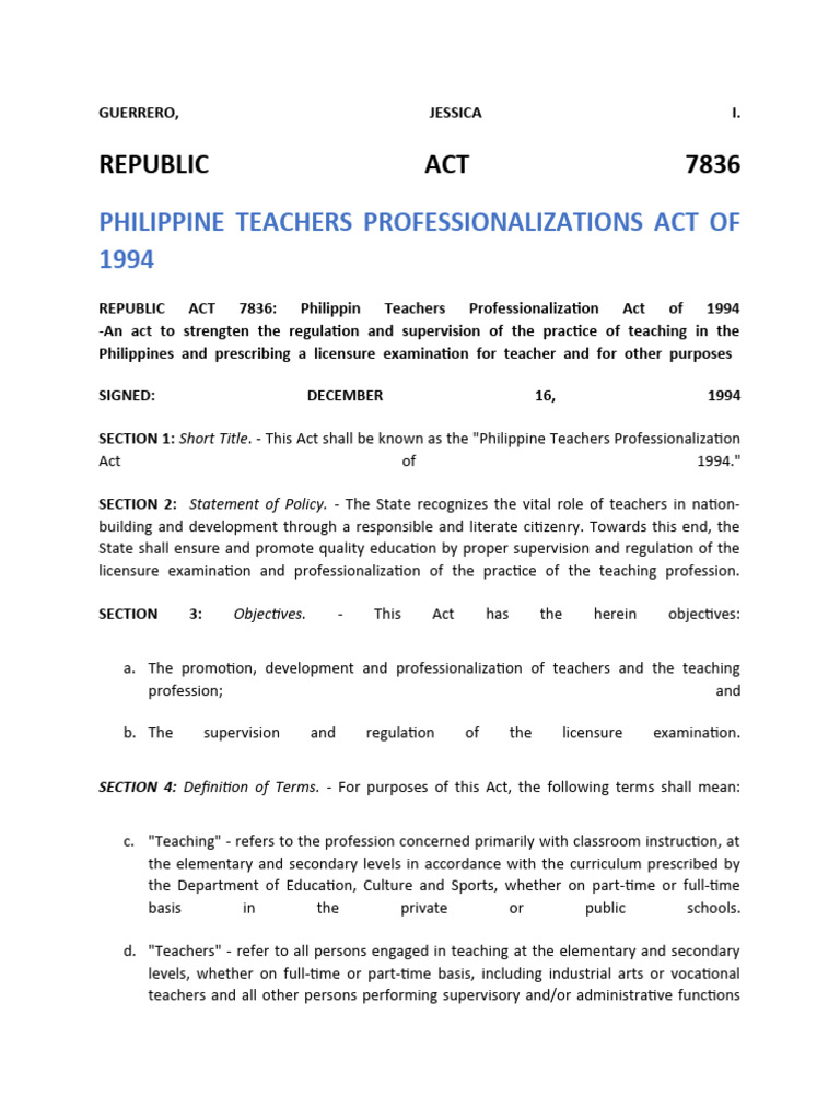 Ra 7836 | PDF | Teachers | Profession