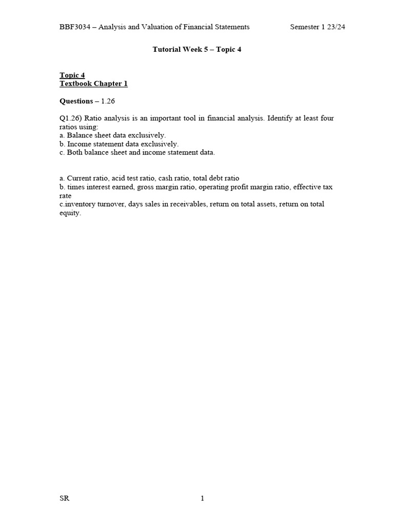 Tutorial_week5 ans | PDF | Balance Sheet | Valuation (Finance)