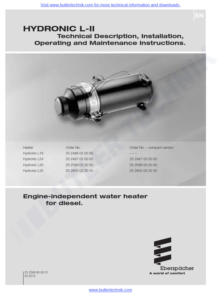 Eberspacher Heater Hydronic L-II Technical, Installation & Operating Manual | PDF