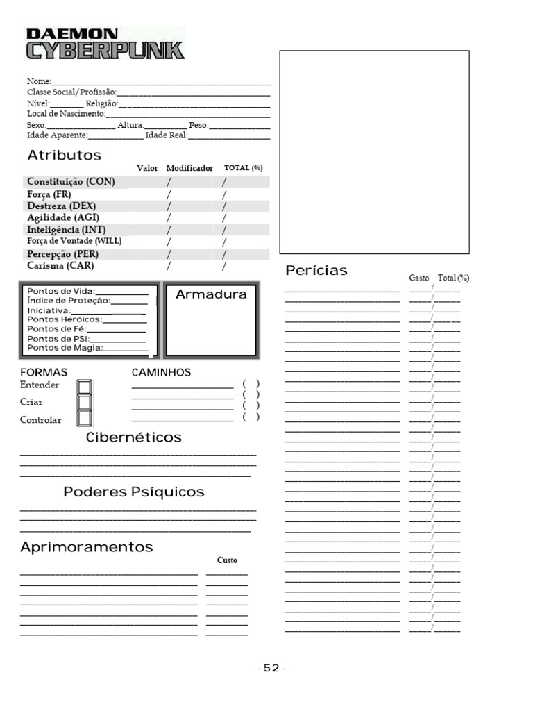 Daemon Cyberpubk Ficha Editavel | PDF