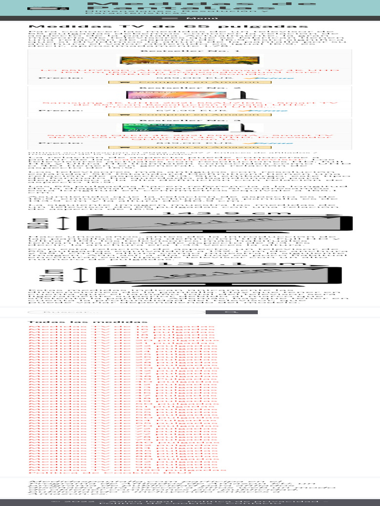 Medidas TV de 65 Pulgadas ¿Cuántos Centímetros So | PDF | Resolución de ...