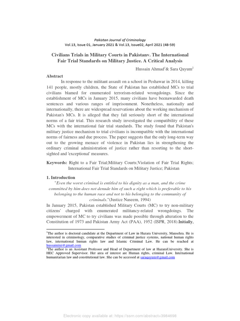 Civilians Trials in Military Courts in Pakistan V Int'l Fair Trial ...