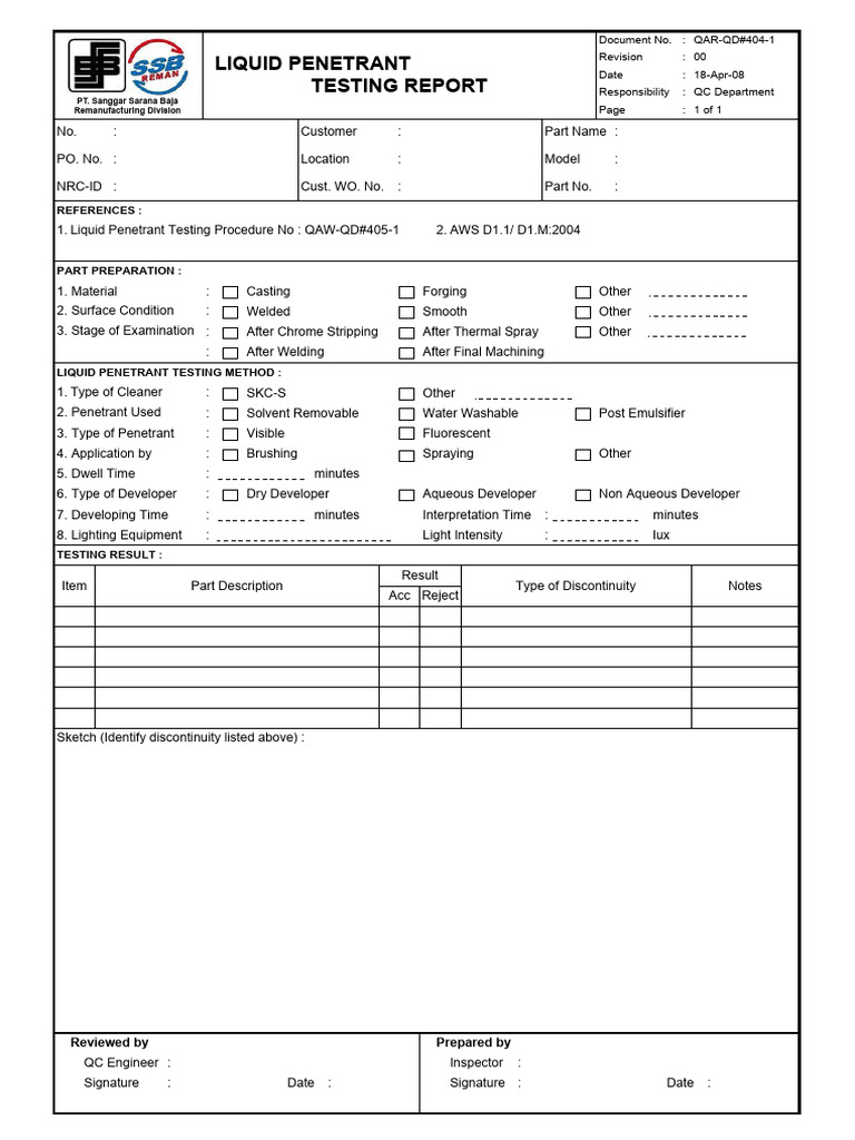 QAR-QD404-1 Liquid Penetrant Testing Report-General | Download Free PDF ...