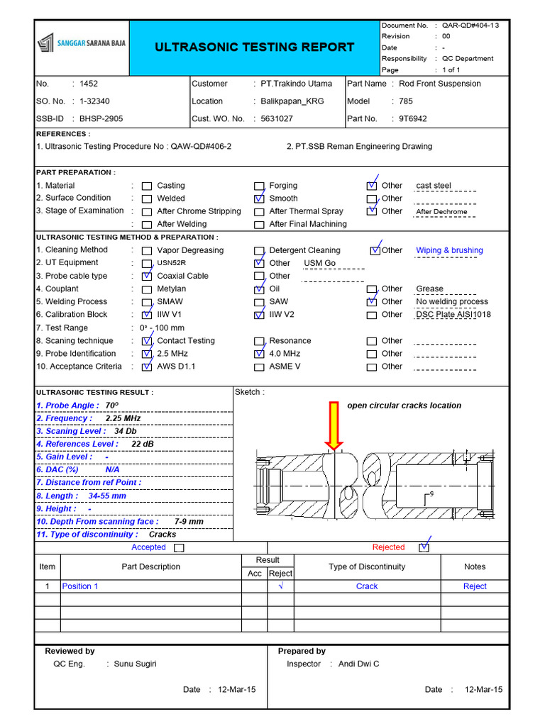 QAR-QD404-1 Ultrasonic Testing Report | PDF
