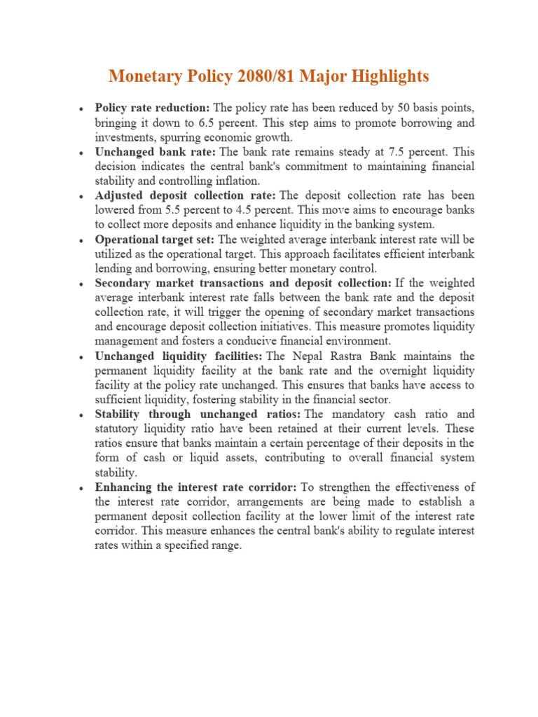 Monetary Policy 2080 | PDF | Business | Finance & Money Management