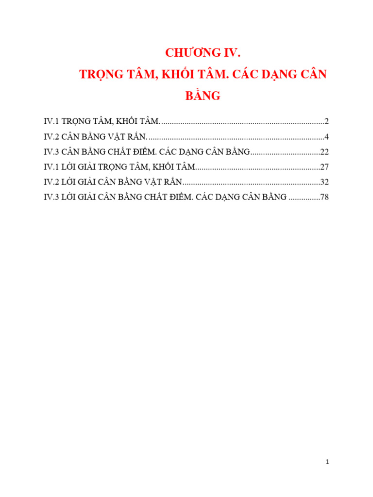 Cđ Bồi Dưỡng Hsg Vật Lý Lớp 10 - Chương 4 - Trọng Tâm, Khối Tâm. Các Dạng Cân Bằng | PDF