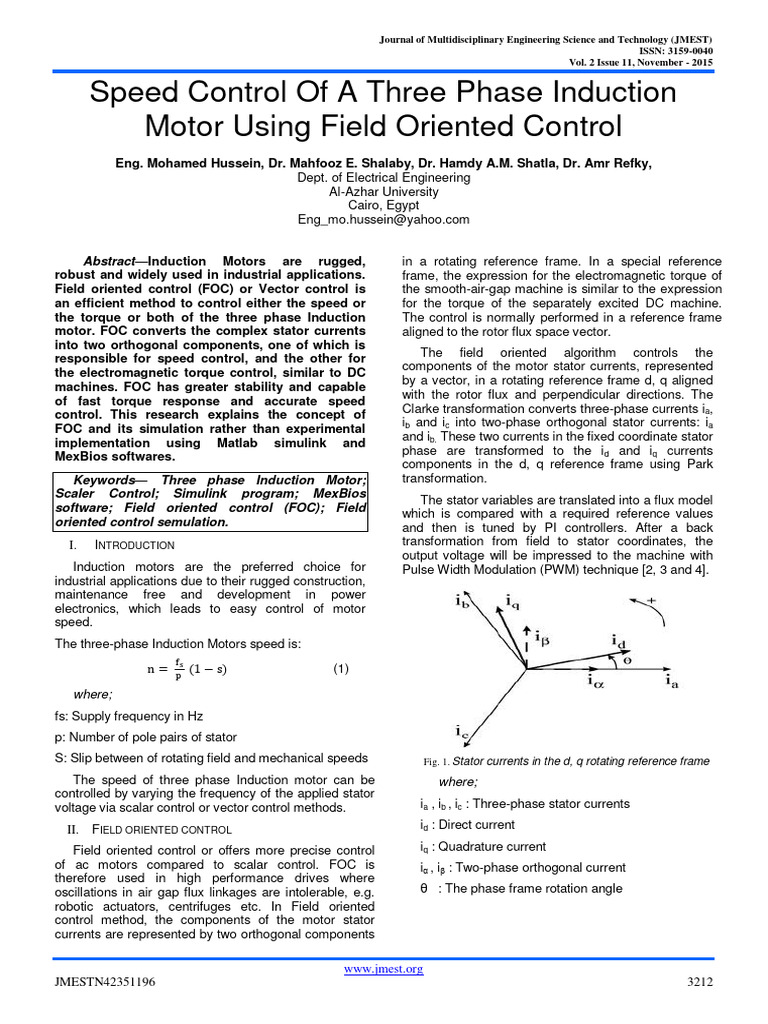 2015 11 Speed Control Of A Three Phase Induction Motor Using Field Oriented Control Pdf