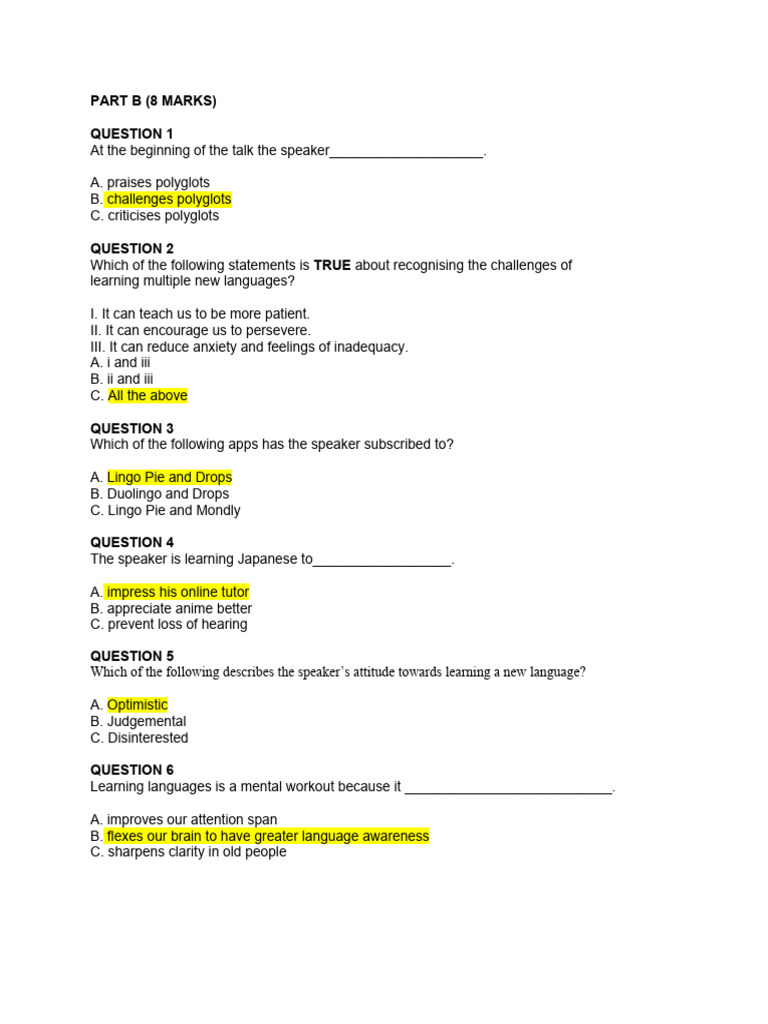 Part B-Elc151 Listening | PDF | Social Science | Language Arts & Discipline