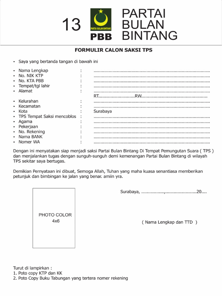 Form - Saksi PBB Pemilu 2024 | PDF