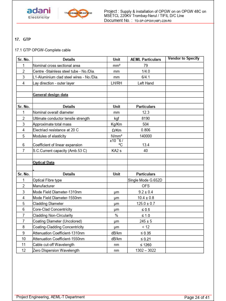 GTP-OPGW CABLE | PDF | Electrical Components | Electronics