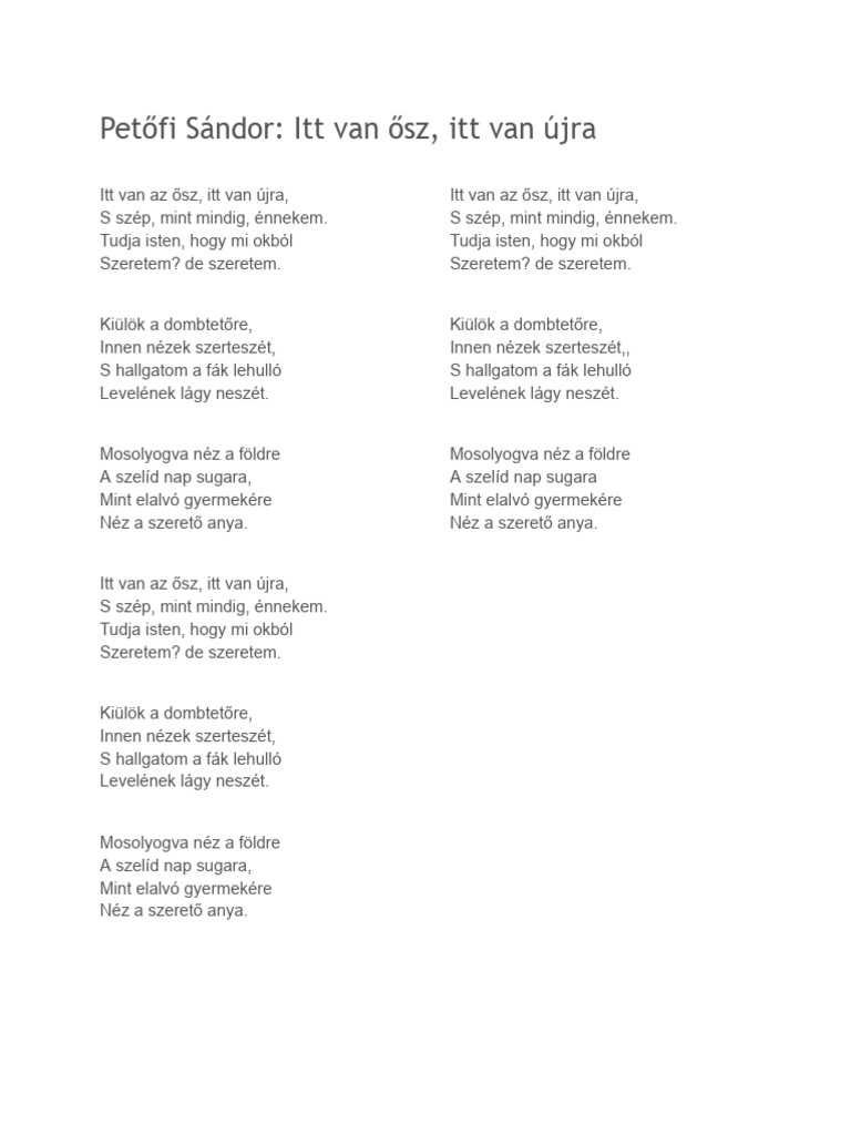 Petofi Sandor Vers Lillanak | PDF