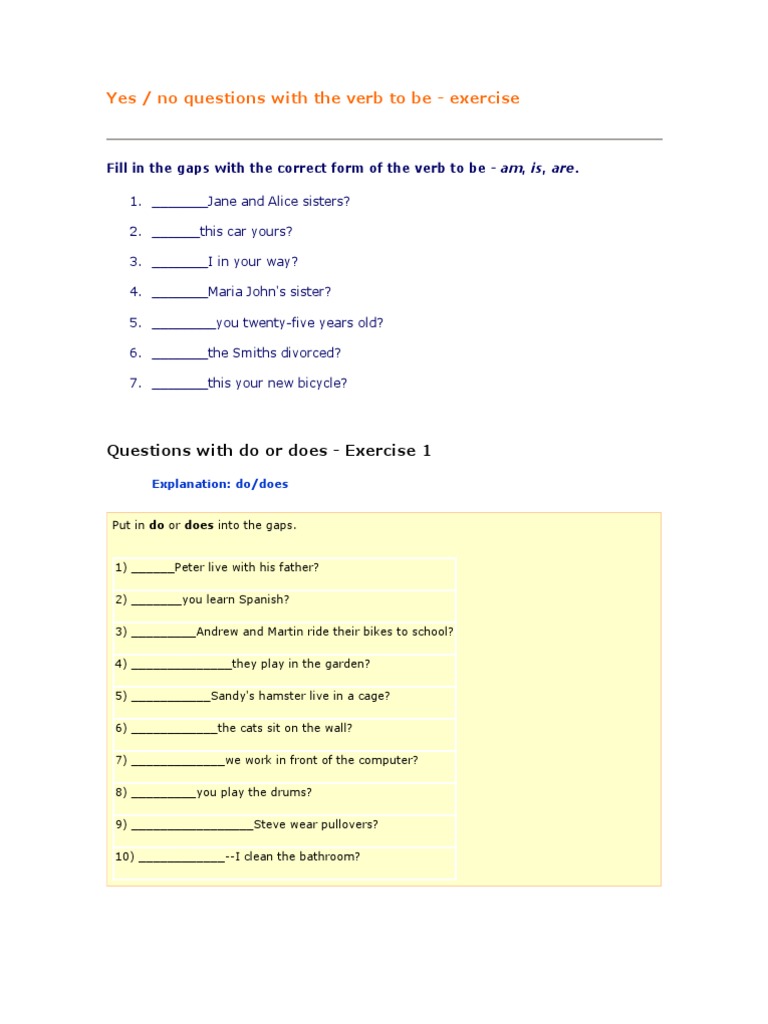 Yes No Questions Exercise | PDF | Language Arts & Discipline