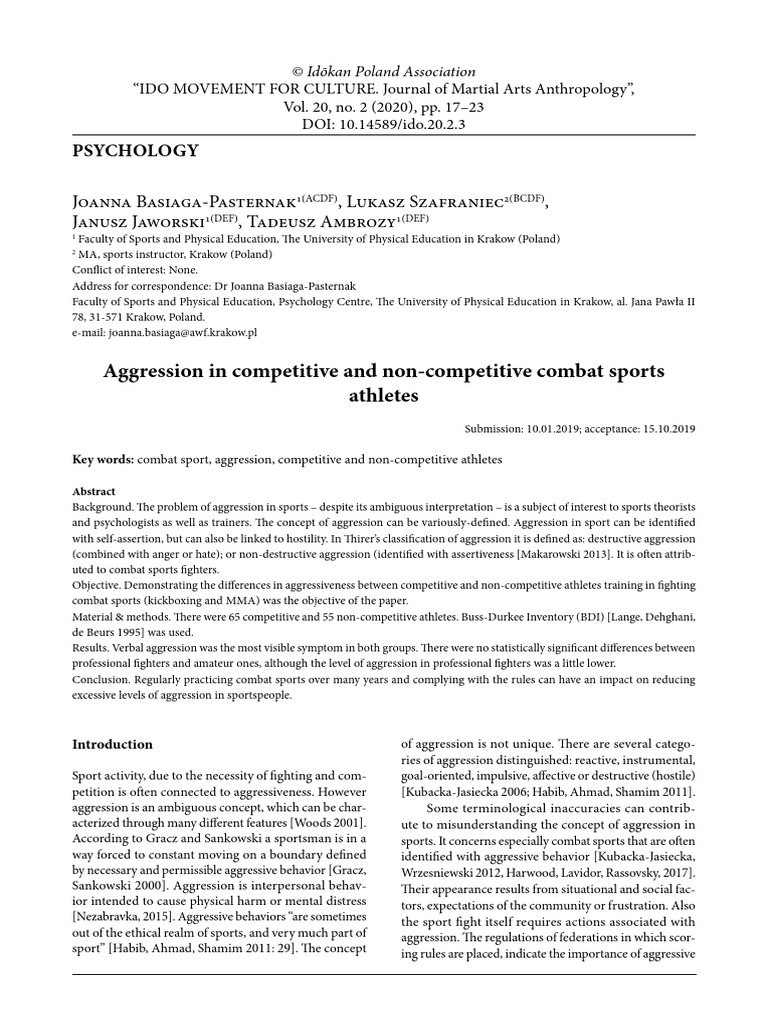 Aggression in competitive and non-competitive combat sports athletes ...