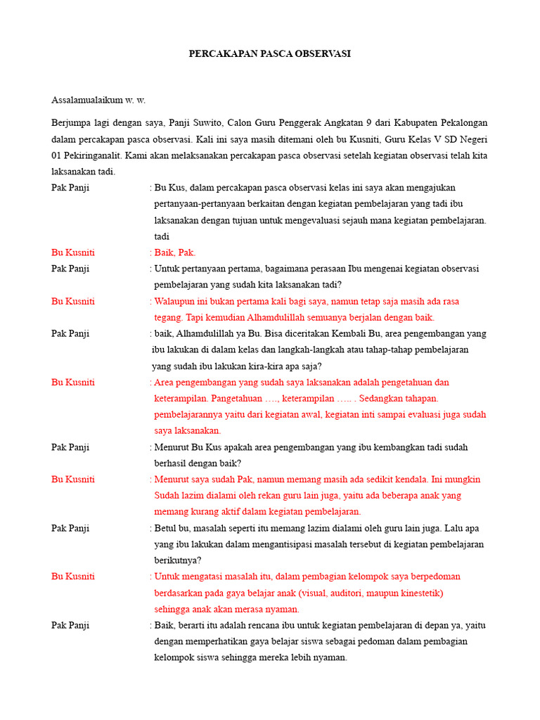 Percakapan Pasca Observasi | PDF