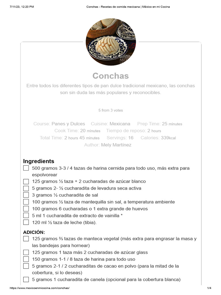 Conchas - Recetas de comida mexicana _ México en mi Cocina | PDF ...