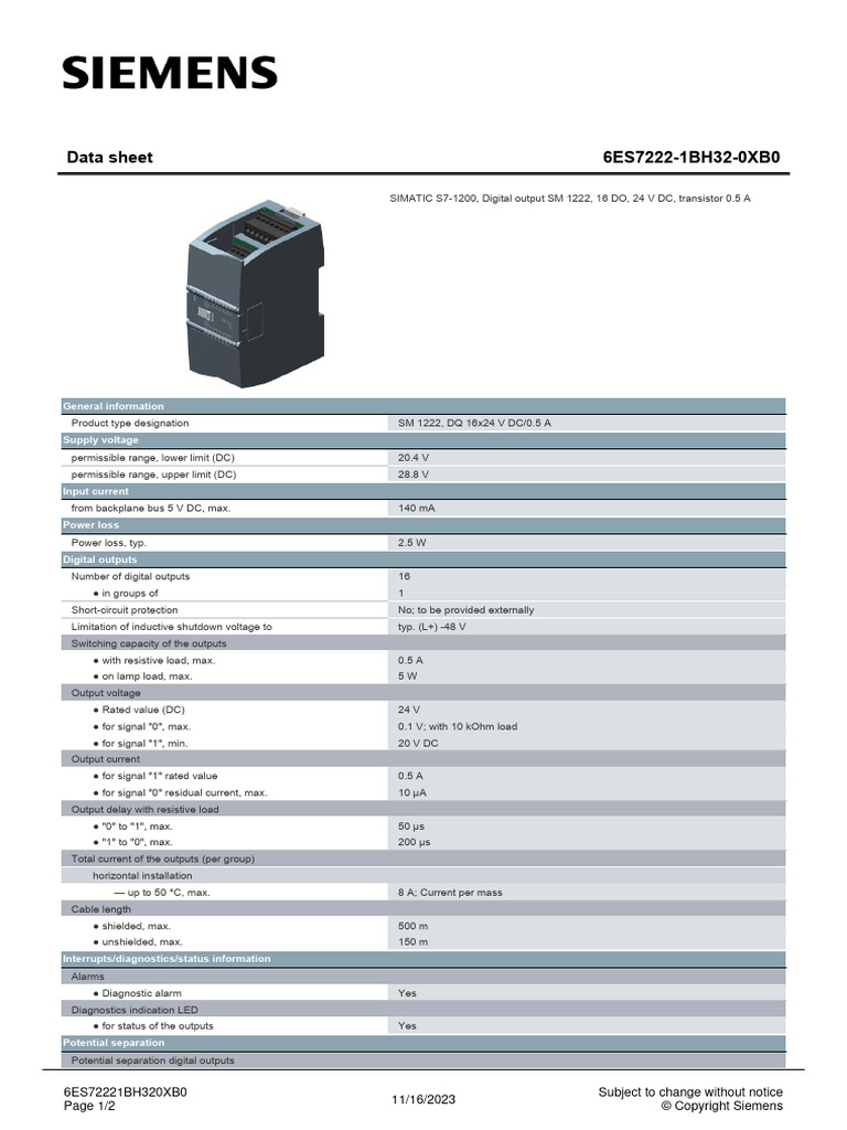 6ES72221BH320XB0 Datasheet en | PDF | Computer Engineering | Electrical Components