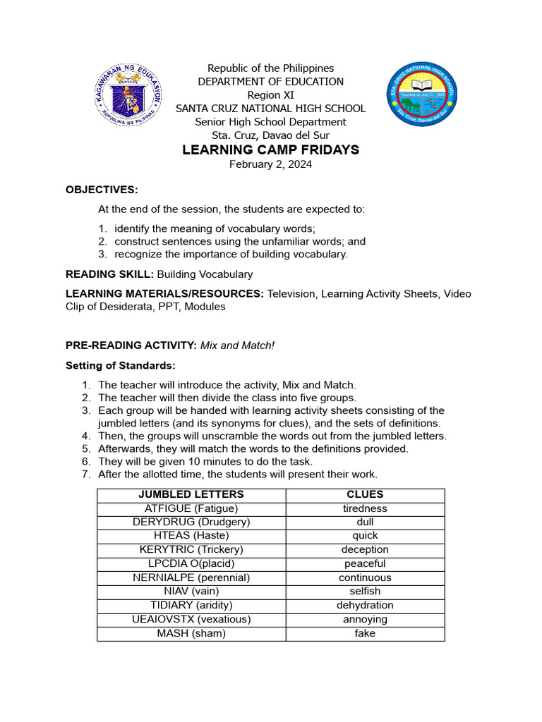 Lesson Plan Building Vocabulary | PDF