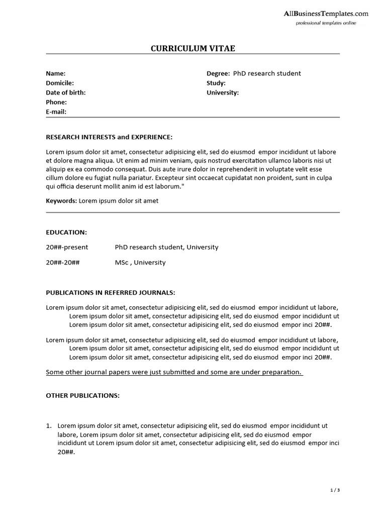 PhD Resume Template for Industry | PDF | Consent | Ethical Principles