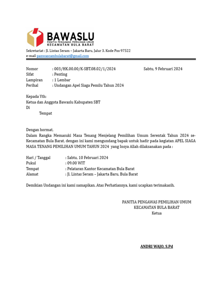 Undangan Apel Siaga Pemilu 2024 | PDF