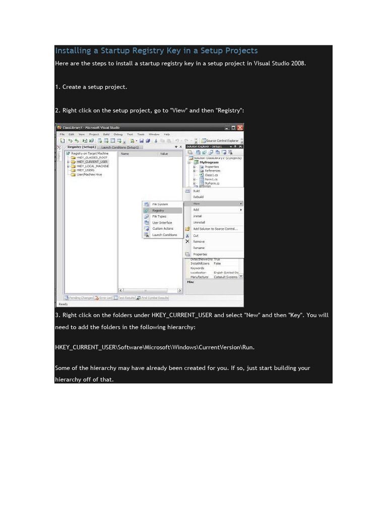 Installing A Startup Registry Key in A Setup Projects | PDF