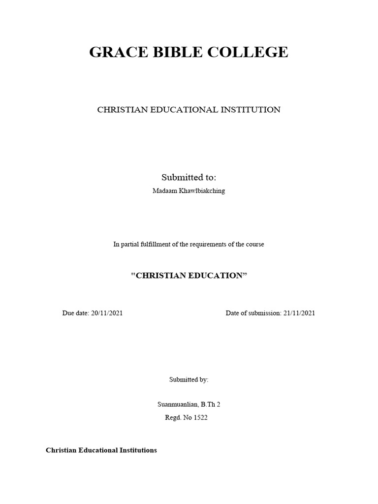 Christian Education INSTITUTION CE Project Paper | PDF