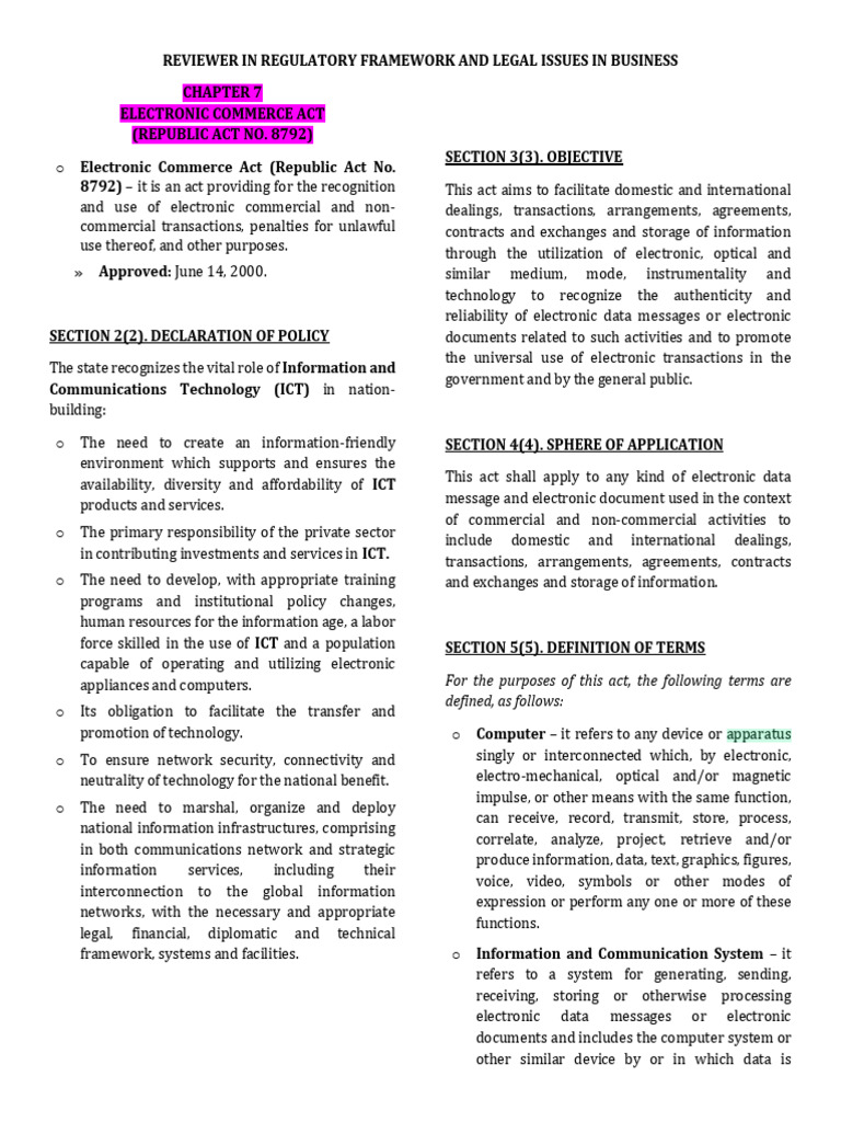 RFBT - Chapter 7 - Electronic Commerce Act | PDF | Information | Computer Network