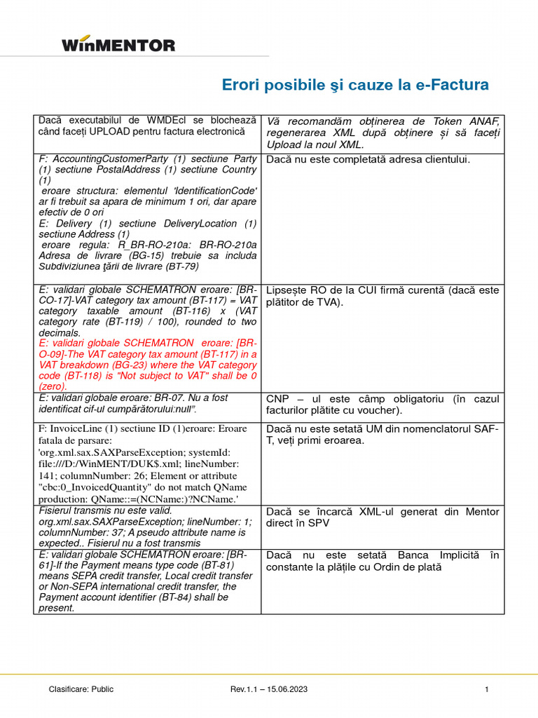 Erori Posibile Si Cauze E-Factura | PDF