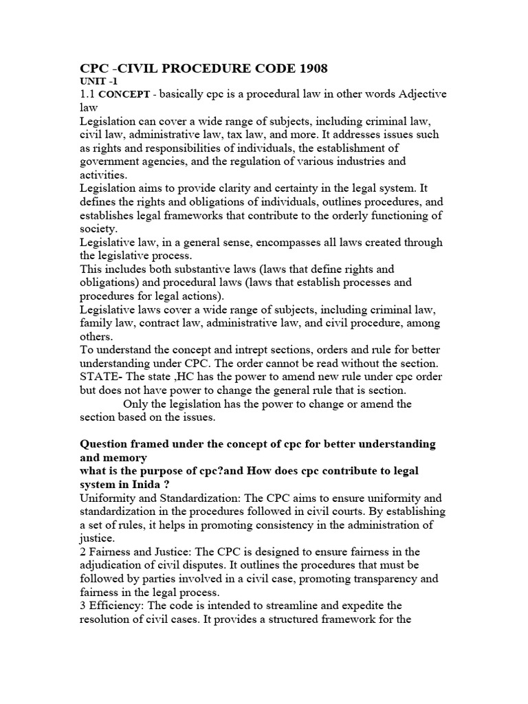 CPC - Civil Procedure Code 1908: Unit - 1 Concept | PDF | Affidavit | Lawsuit