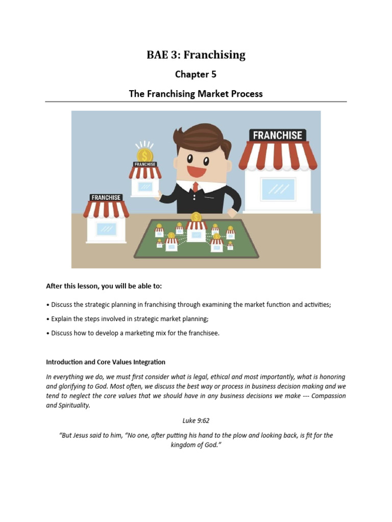 BAE 3 (Chapter 5 - The Franchising Market Process) | PDF | Franchising | Marketing